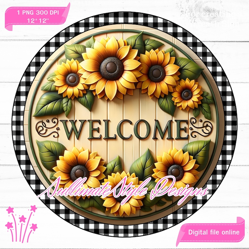 Sunflower Welcome Sign Design, Welcome Wreath Signs, Spring Round Signs ...