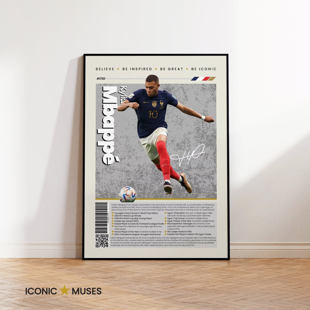 Kylian Mbappé Print. Mbappe France Footballer Poster Print. Iconic ...
