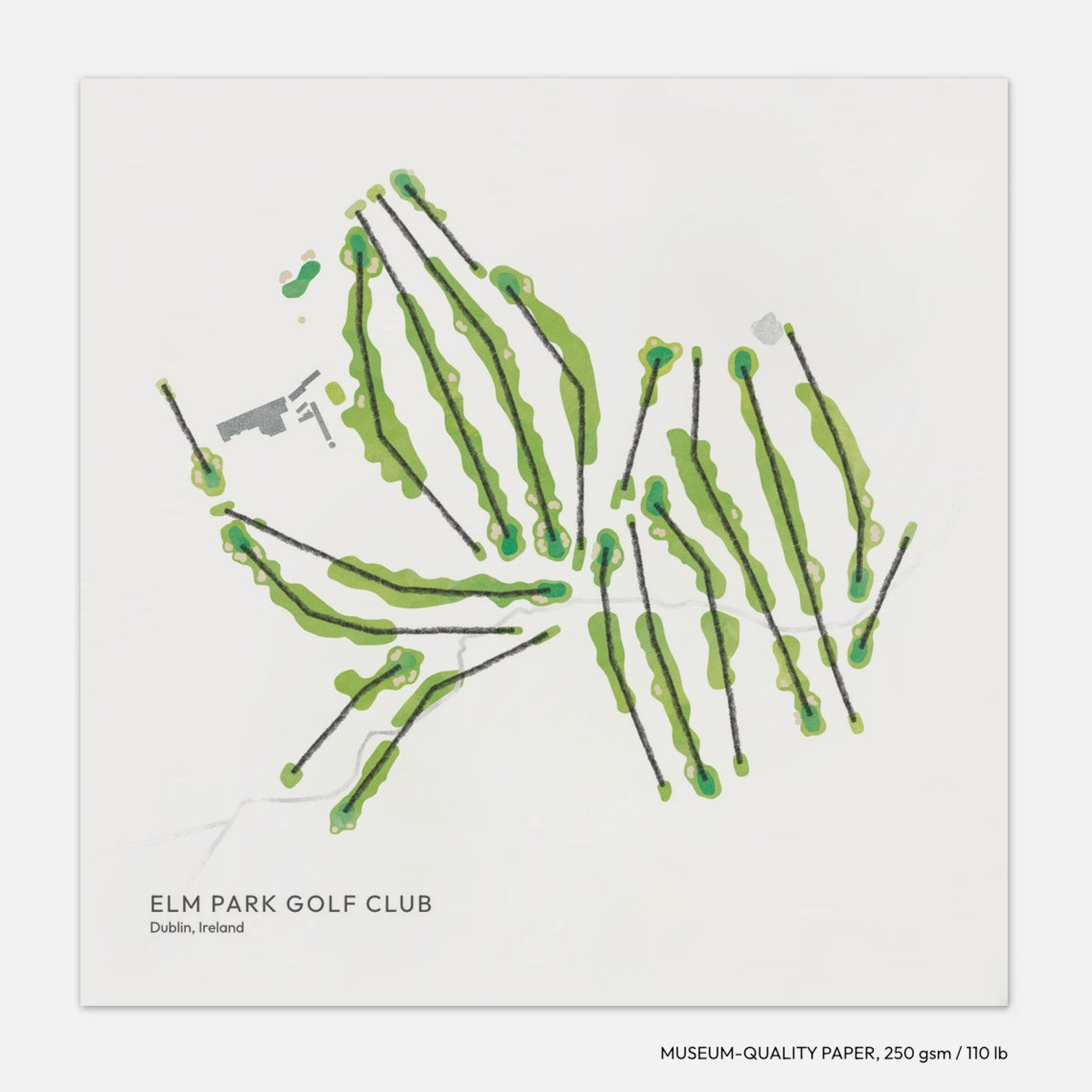 Elm Park Golf, Dublin, Ireland - Printed Golf Course Map Illustration ...