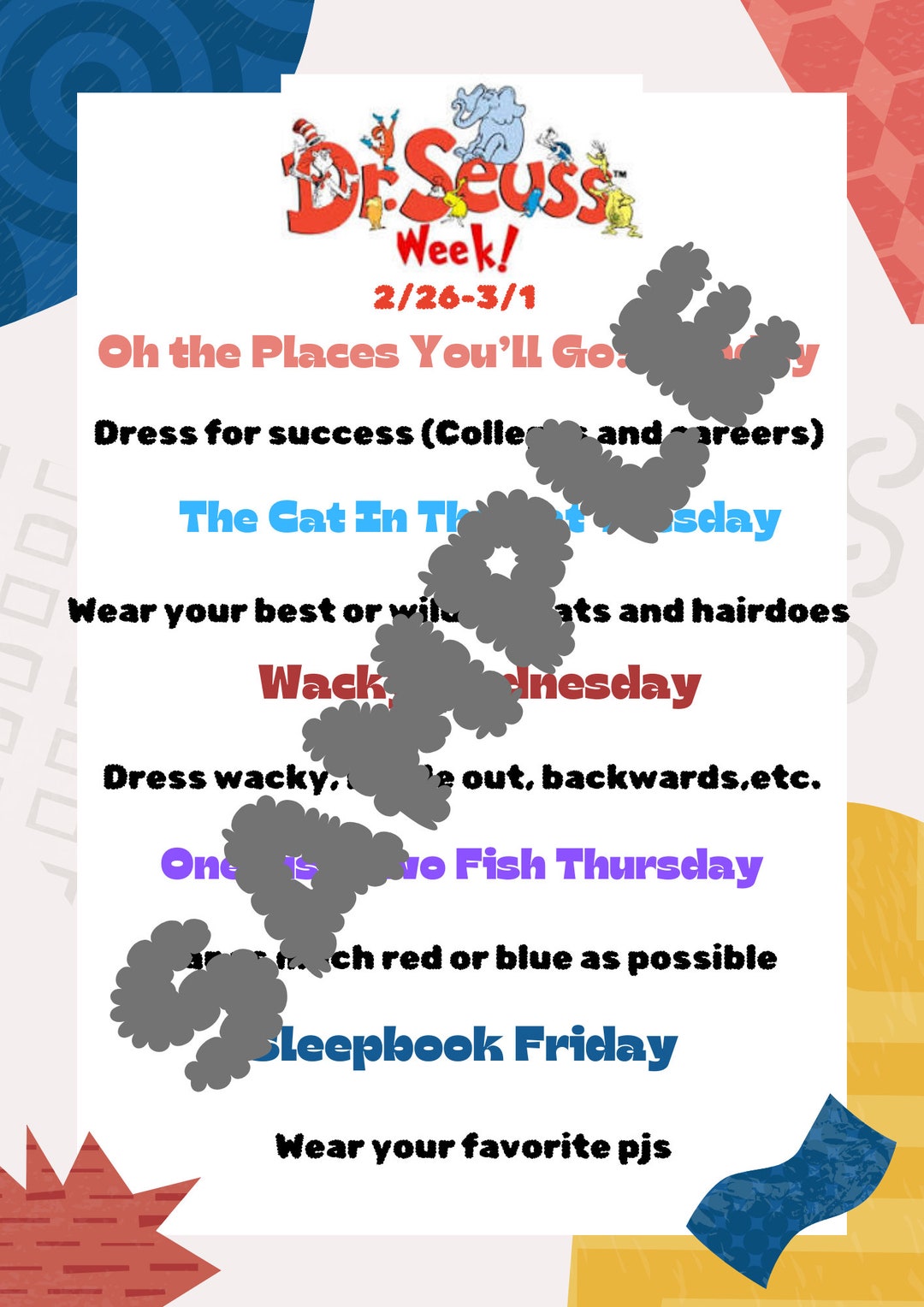 Dr Seuss Spirit Week 2024 - Etsy