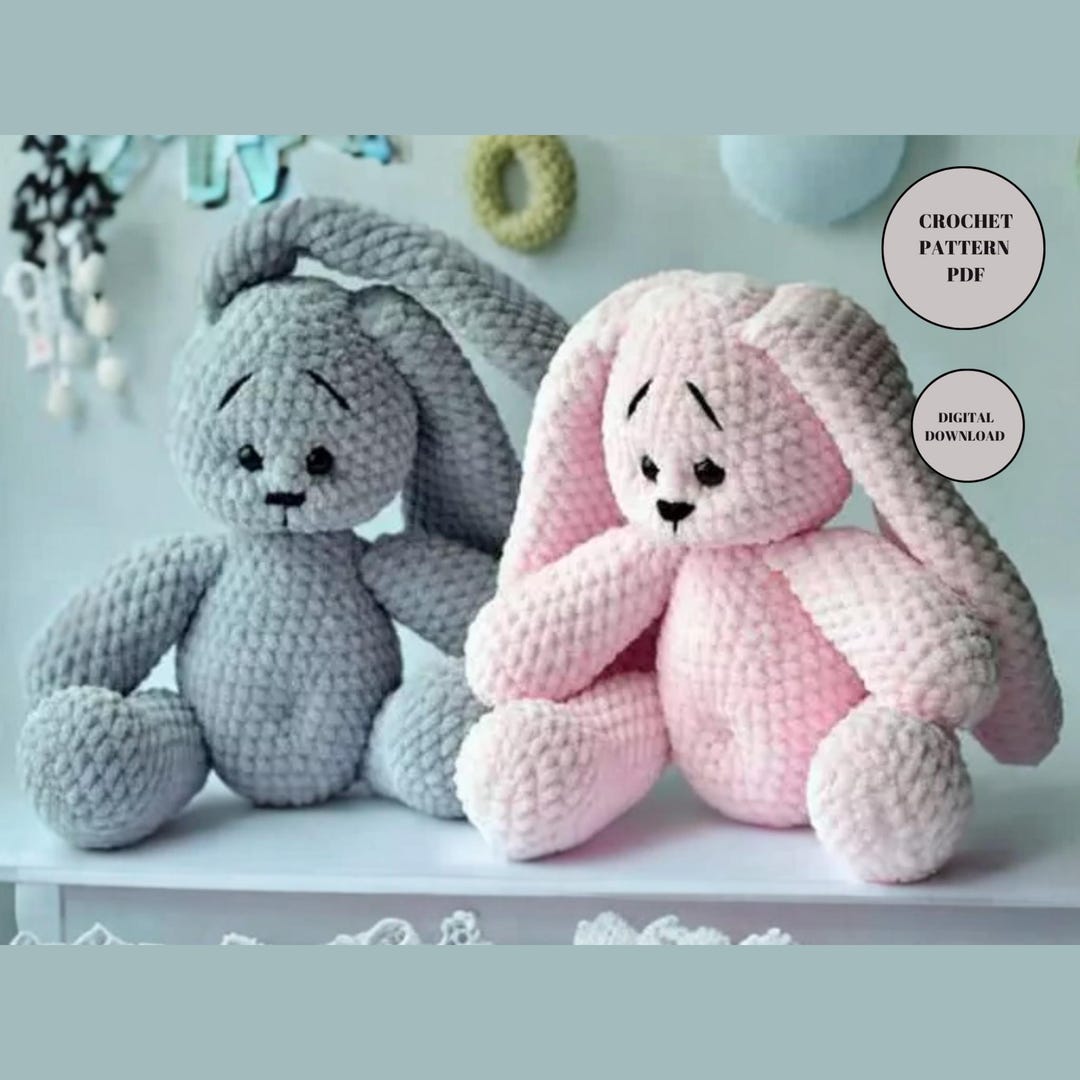 Plush Amigurumi Long Ear Bunny Crochet Toy Pattern PDF, Stuffed Plush ...