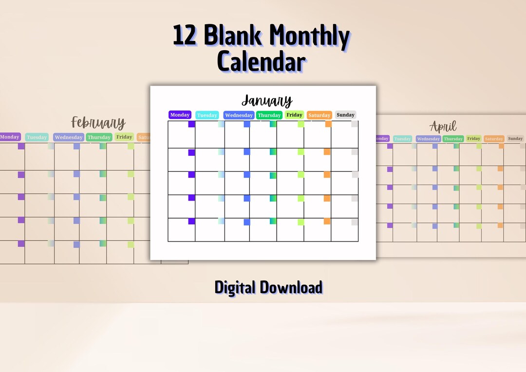 Undated Blank Calendar Monthly Planner All 12 Months Minimalist Blank ...