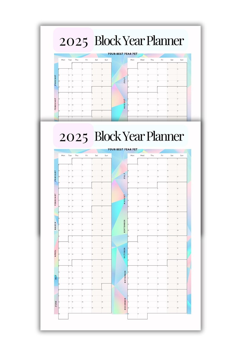 2025 Yearly Calendar Minimalist Block Year Planner Portrait Format ...