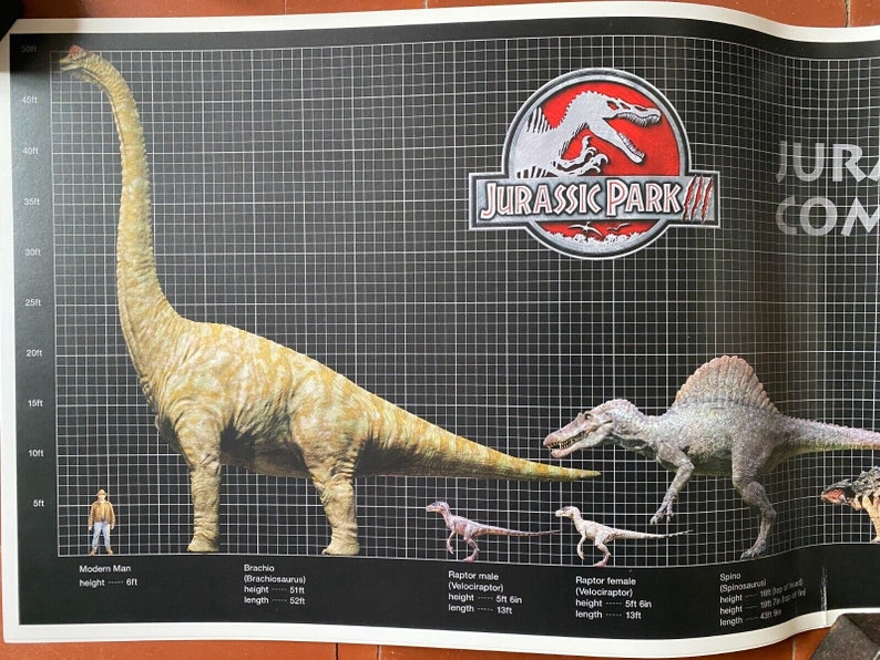 Original Cinema Poster JURASSIC PARK III Comparative Dinosaur Size ...