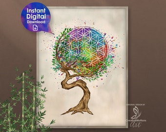 Sacred Geometry Digital Art With Flower of Life & Tree of Life High ...