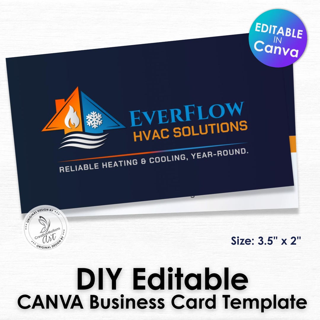 HVAC Business Card Template, Editable Canva, Heating Cooling Repair ...