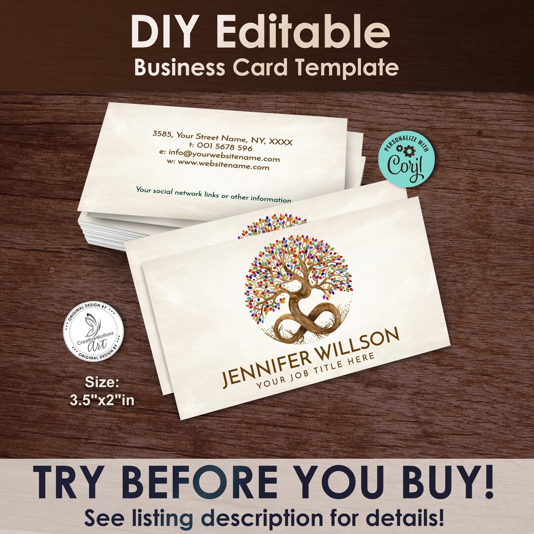 Infinity Tree of Life Business Card Editable Corjl Template. for ...