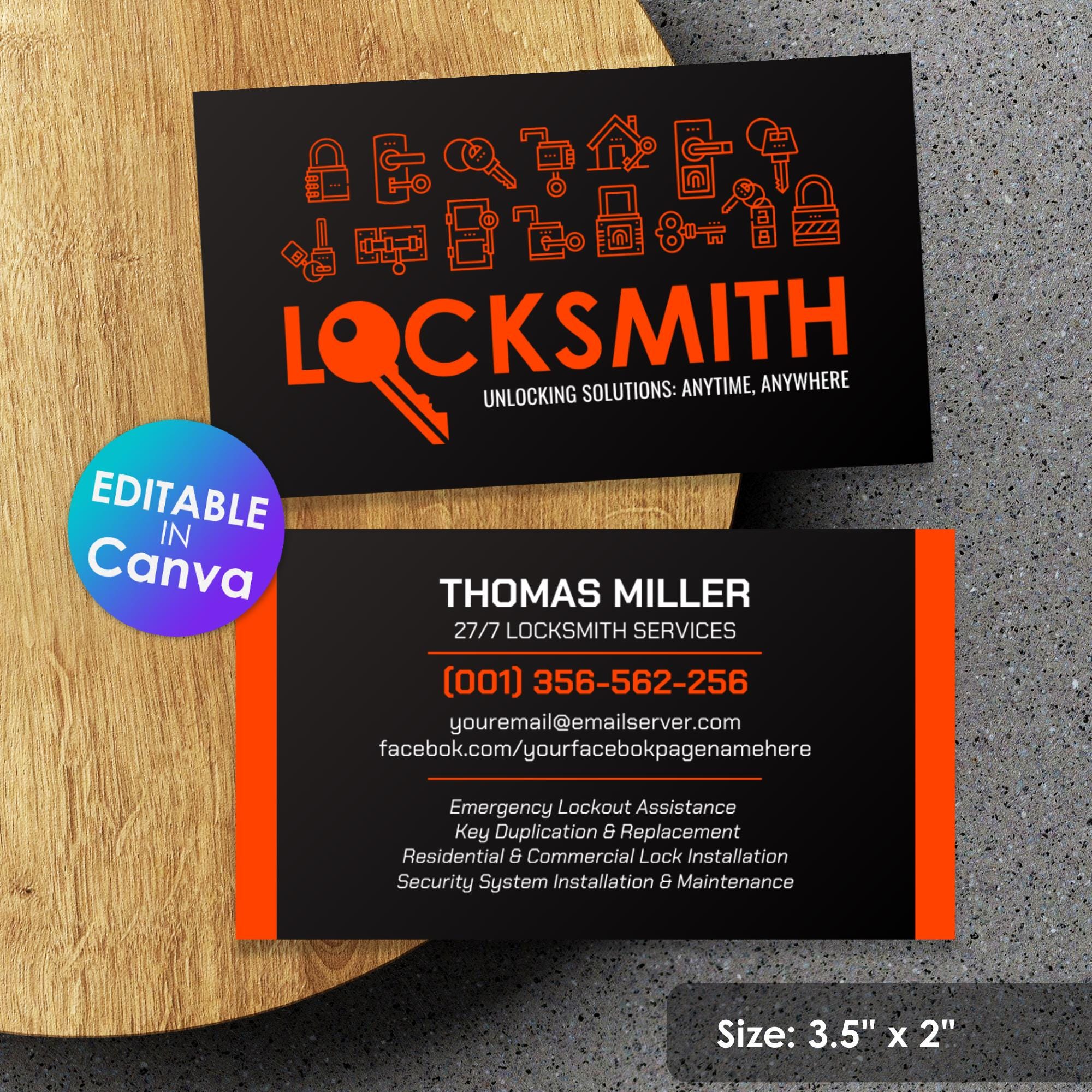 Locksmith Business Card Template: Modern Editable Canva Design (digital ...