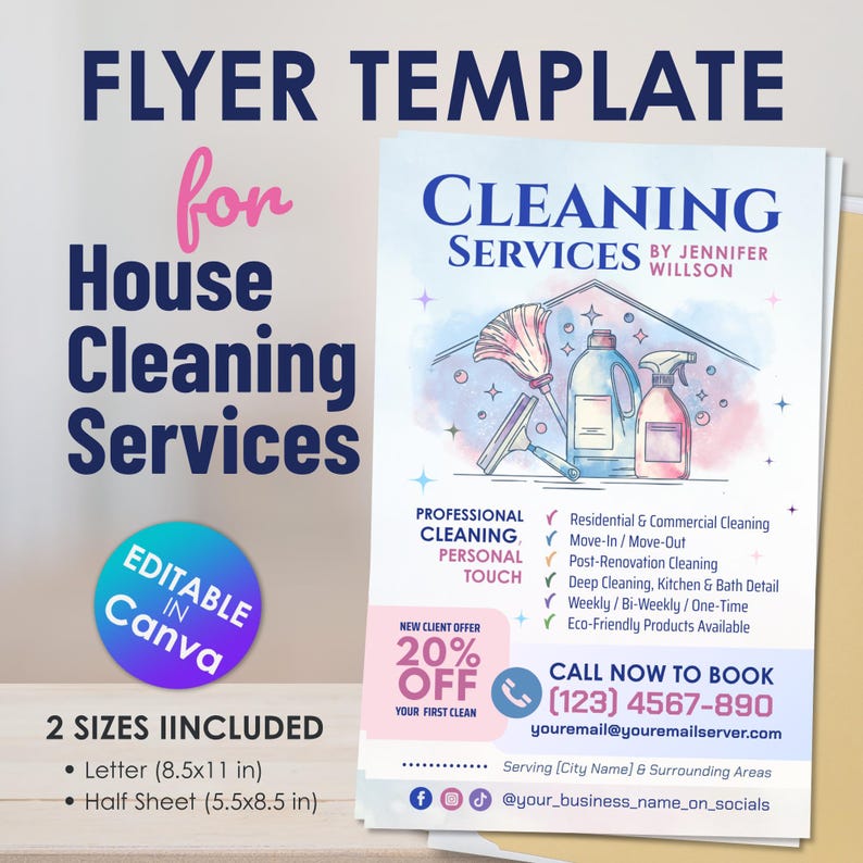 Cleaning Service Flyer Template | Canva Design for Housekeepers, Maids ...