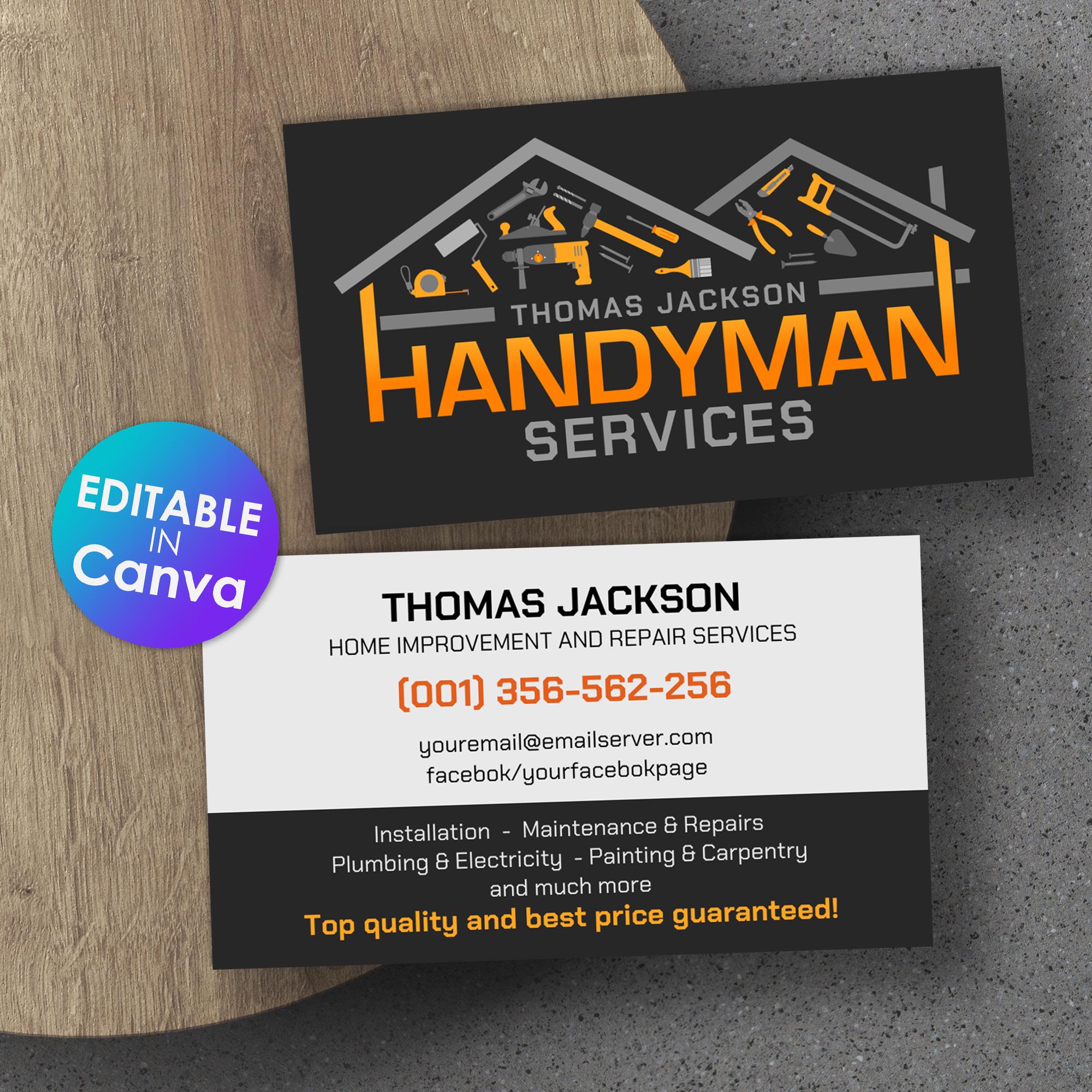 Handyman Services - Home Improvements Repairs Business Card Editable ...