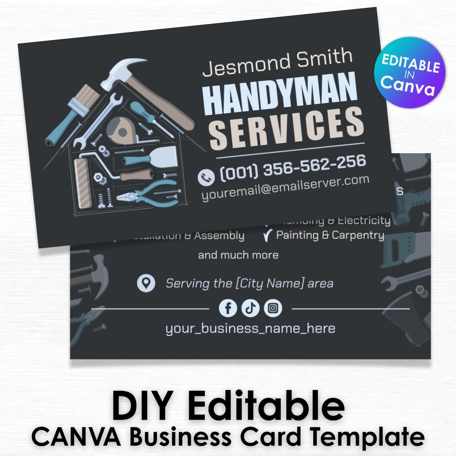 Handyman Business Card Template: Modern House Design (digital Download ...