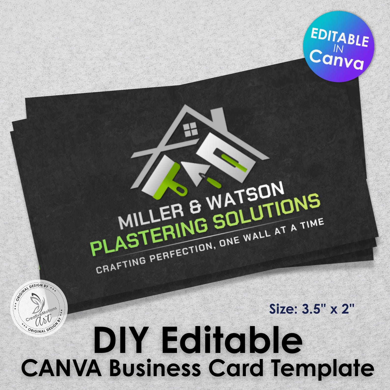 Plastering Services Business Card Editable Canva Template for ...