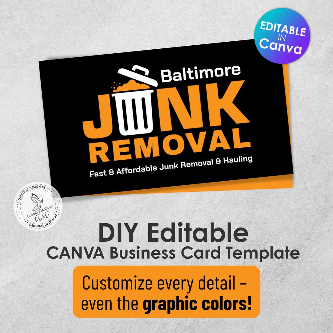 Junk Removal Hauling Business Card Template, Editable Canva, Waste ...