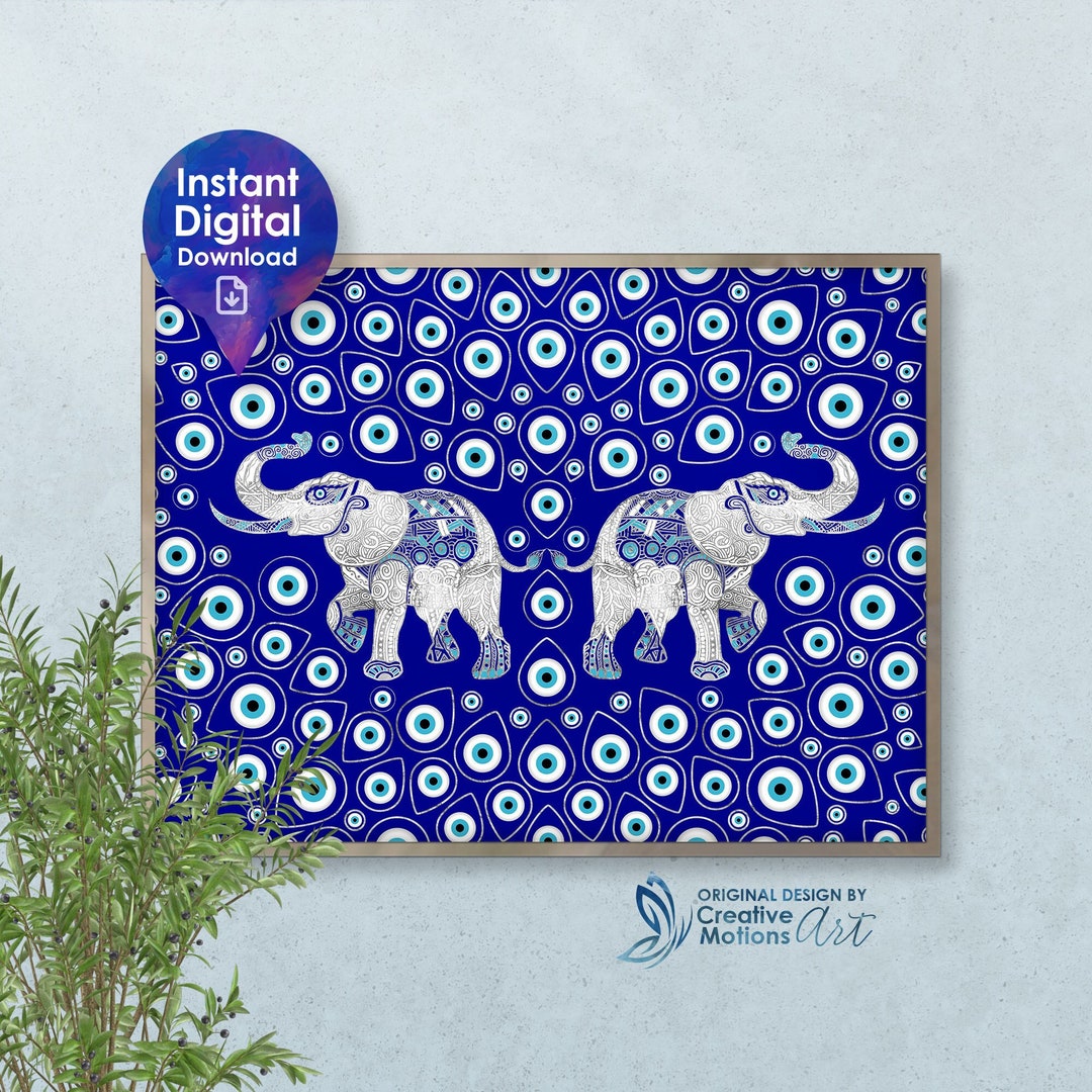 Evil Eye Elephant Amulet Printable Wall Art, Digital Download Poster ...