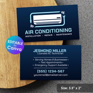 AC Service Business Card Template: HVAC Repair Canva DIY (instant ...