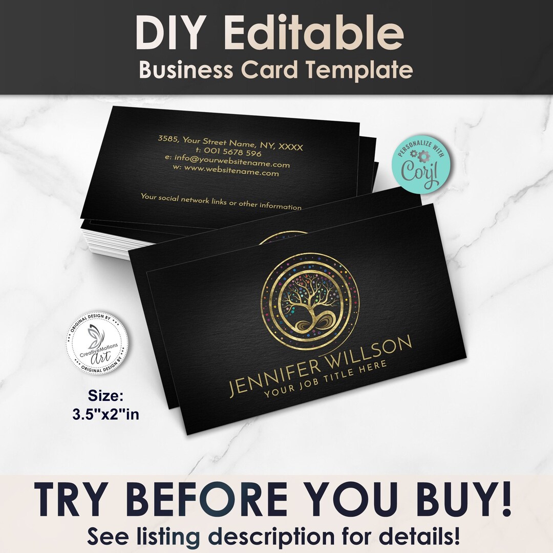 Infinity Spiral Tree of Life Business Card Editable Corjl Template. for ...