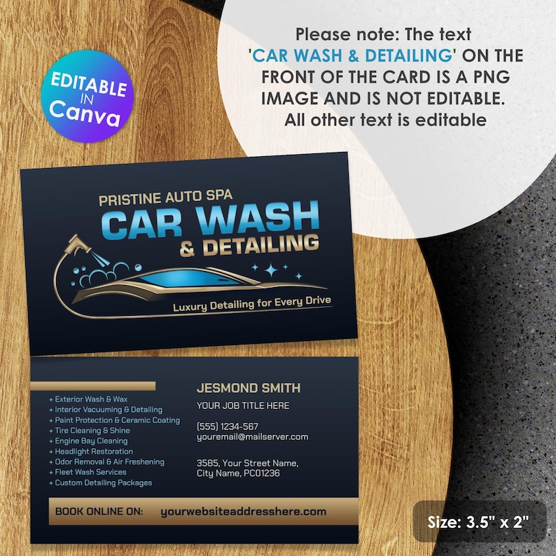 Car Wash and Detailing Business Card Template | Luxury Sleek Blue Gold ...