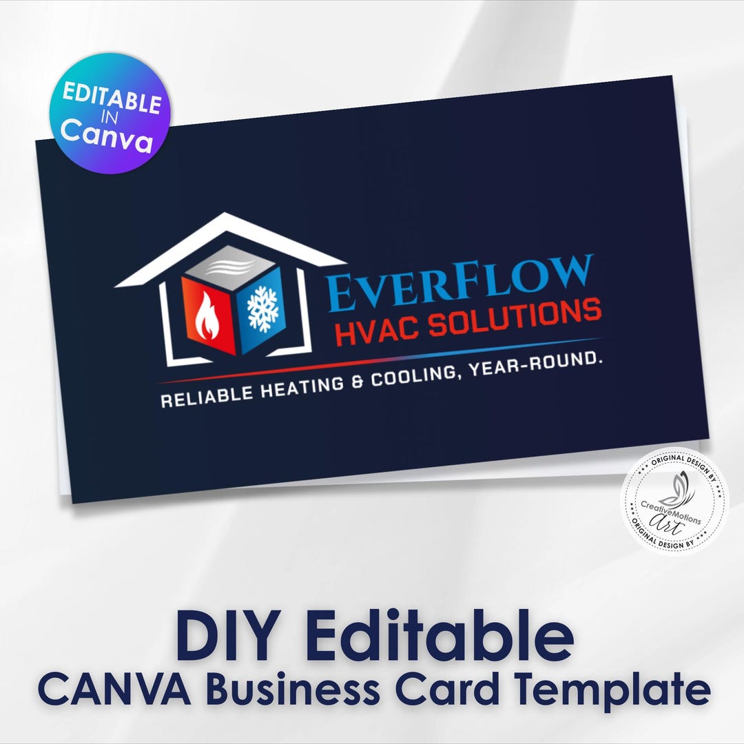 HVAC Business Card Template, Editable Canva, Heating Cooling Repair ...