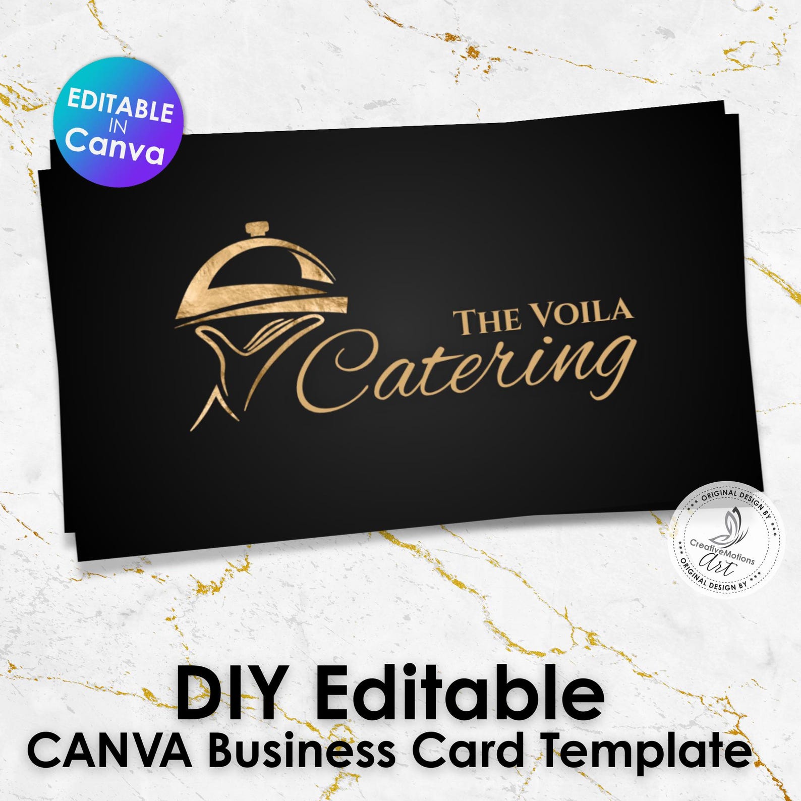 Elegant Black & Gold Catering Business Card Template: Canva Design ...