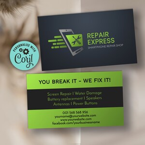Mobile Phone Repair Services Business Card Editable Corjl Template. for ...