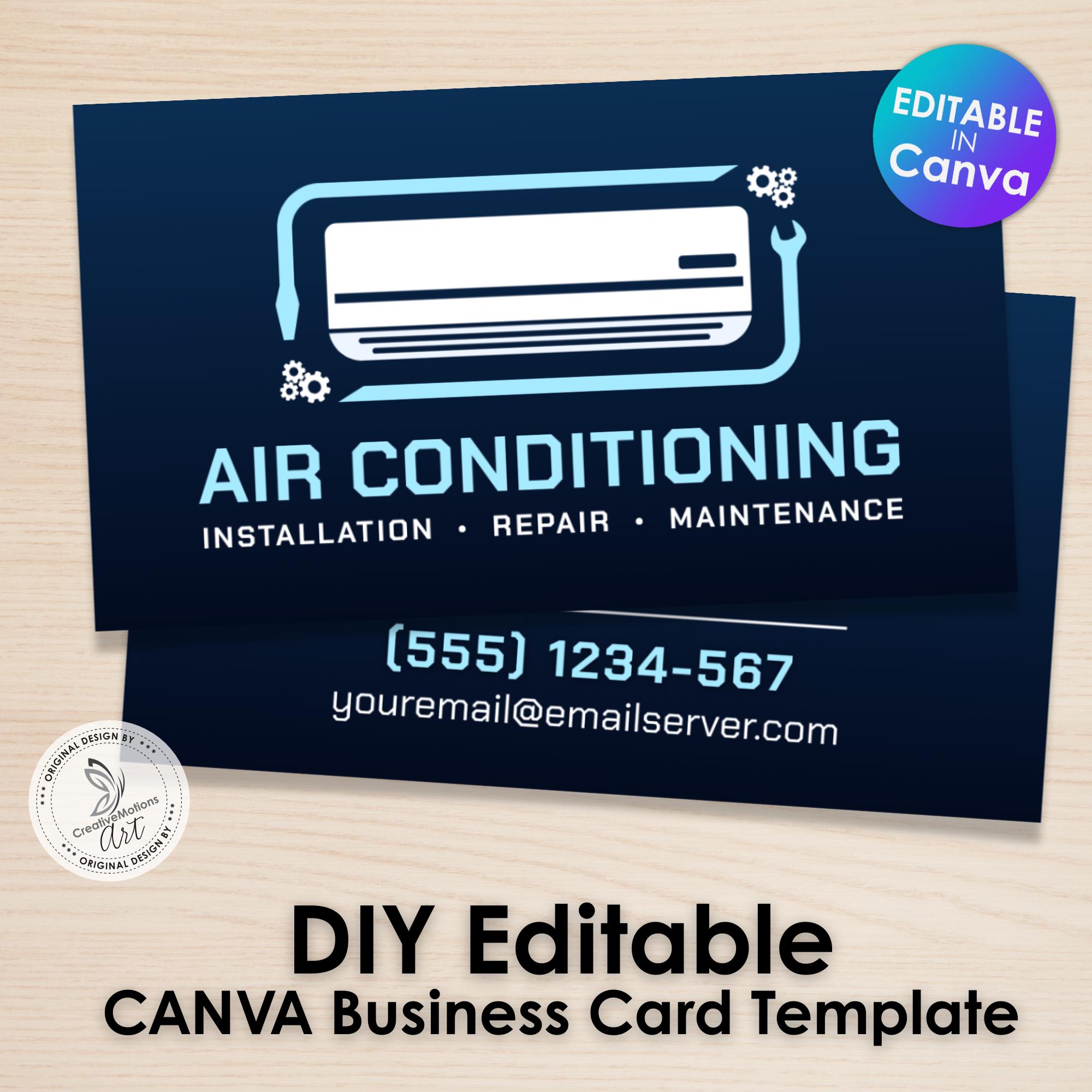 AC Service Business Card Template: HVAC Repair Canva DIY (instant ...