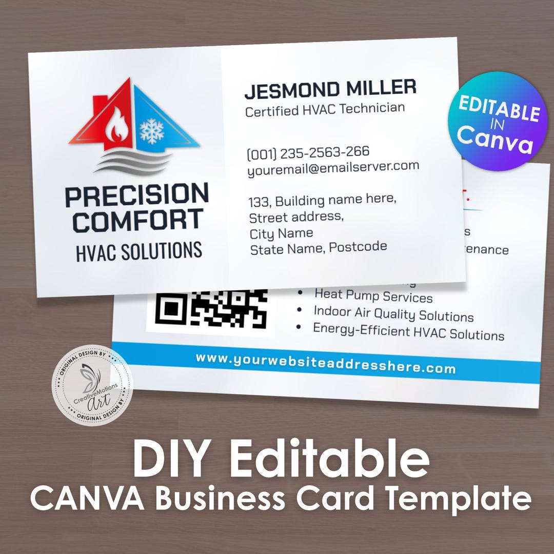 HVAC Business Card Template, Editable Canva, Heating Cooling Repair ...