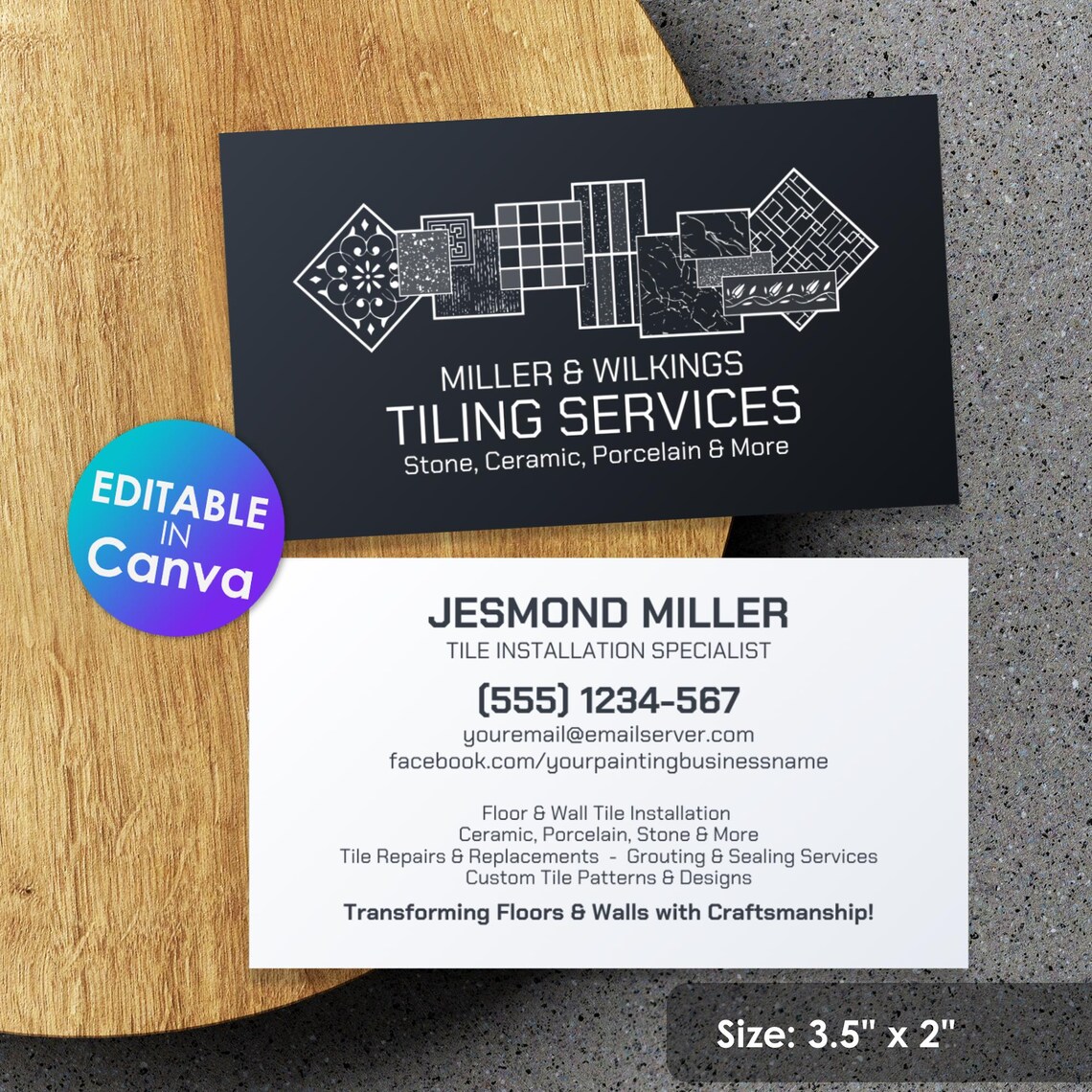 Tiling Services Business Card Template, Editable Canva, Tile ...