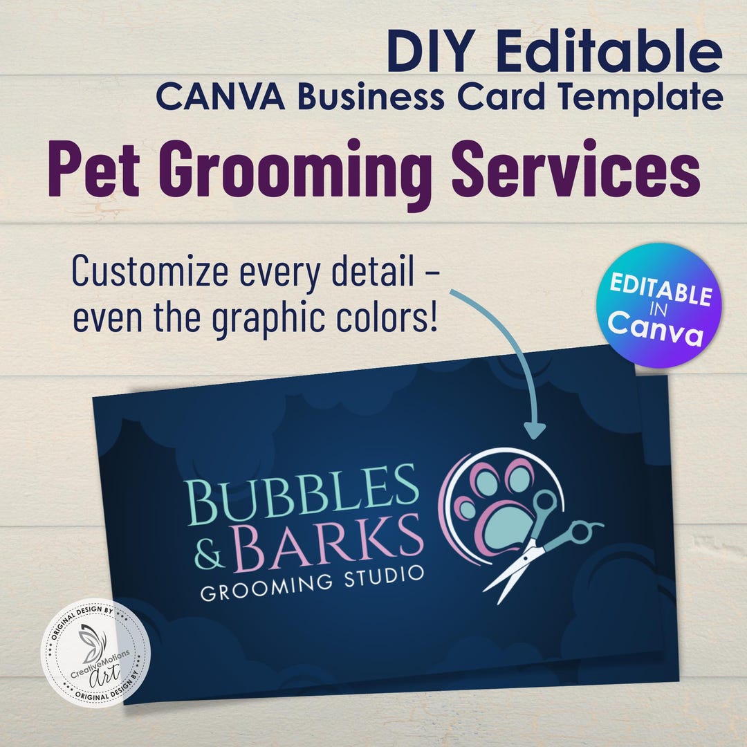 Pet Grooming Business Card Canva Template - Dog Cat Groomer - Editable ...