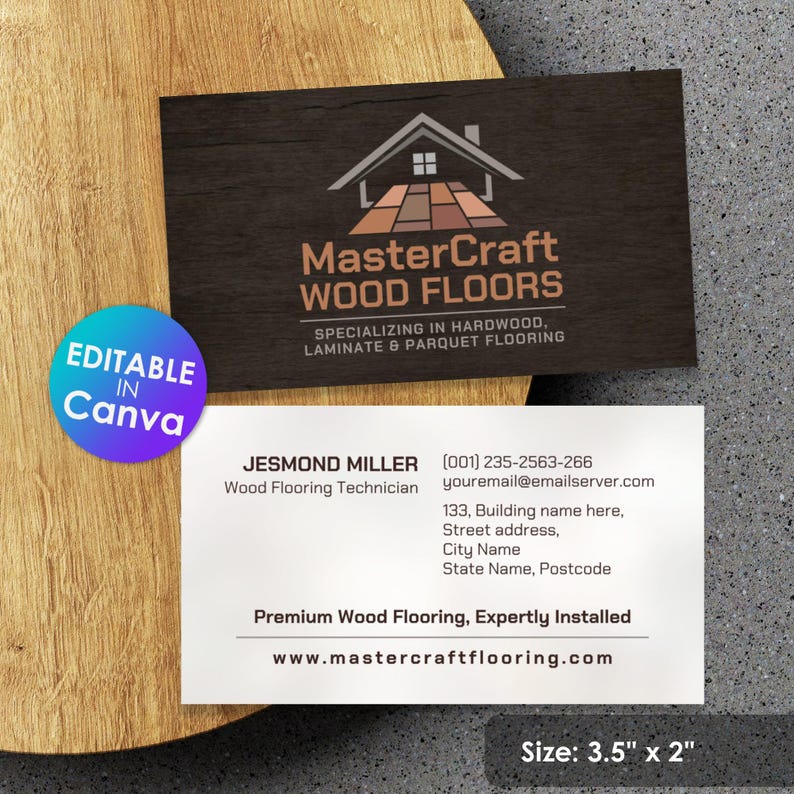 Wood Flooring Business Card Template: Parquet, Laminate, Hardwood ...