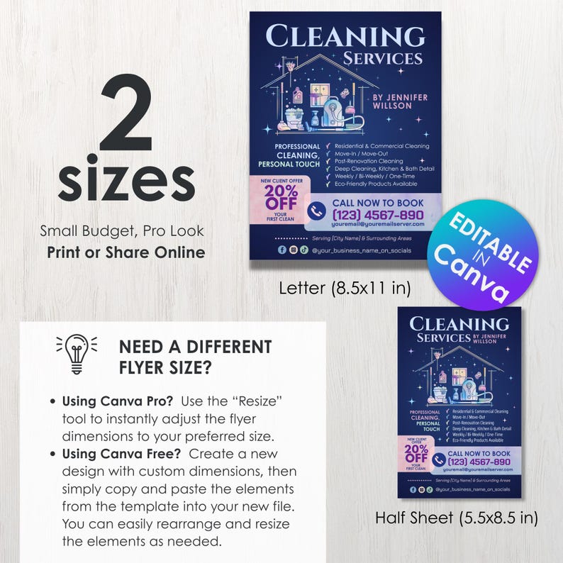 Cleaning Service Flyer Template: Editable Canva Design (2 Sizes) - Etsy