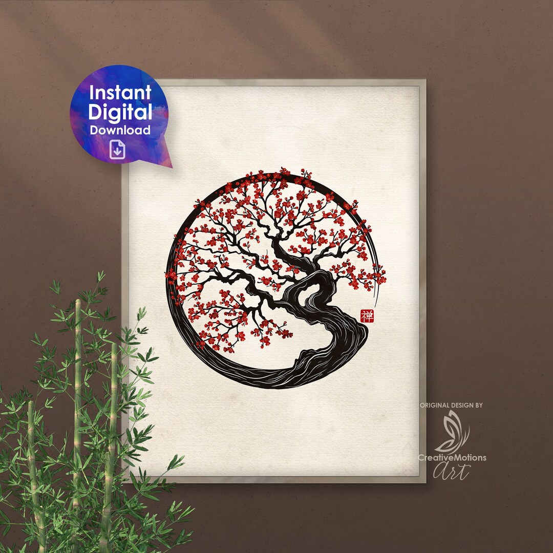 Enso Zen: Sakura Red Blossom. Printable Wall Art, Digital Download ...