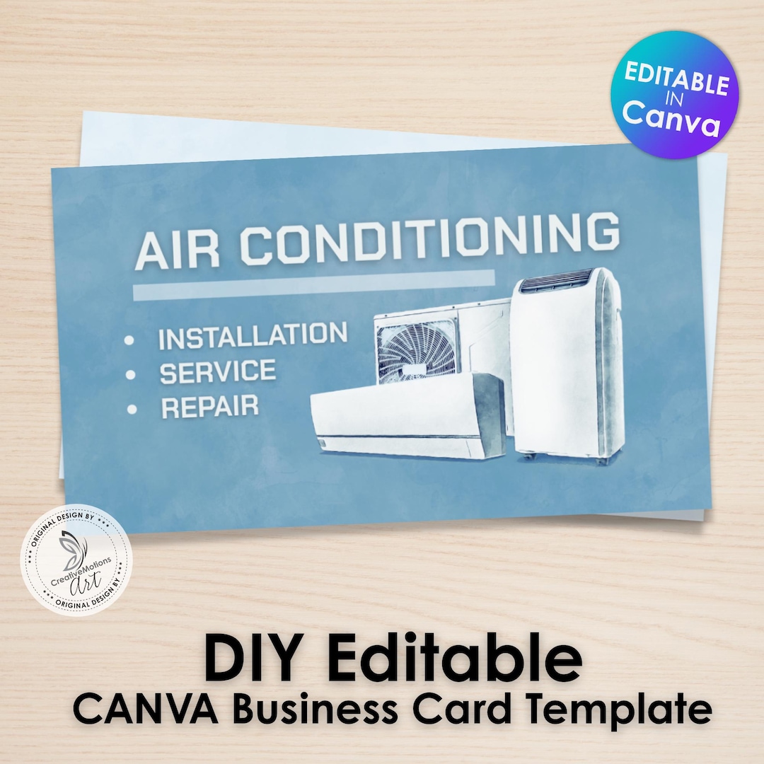 Air Conditioning Business Card Template: Soft Blue Watercolor Design ...