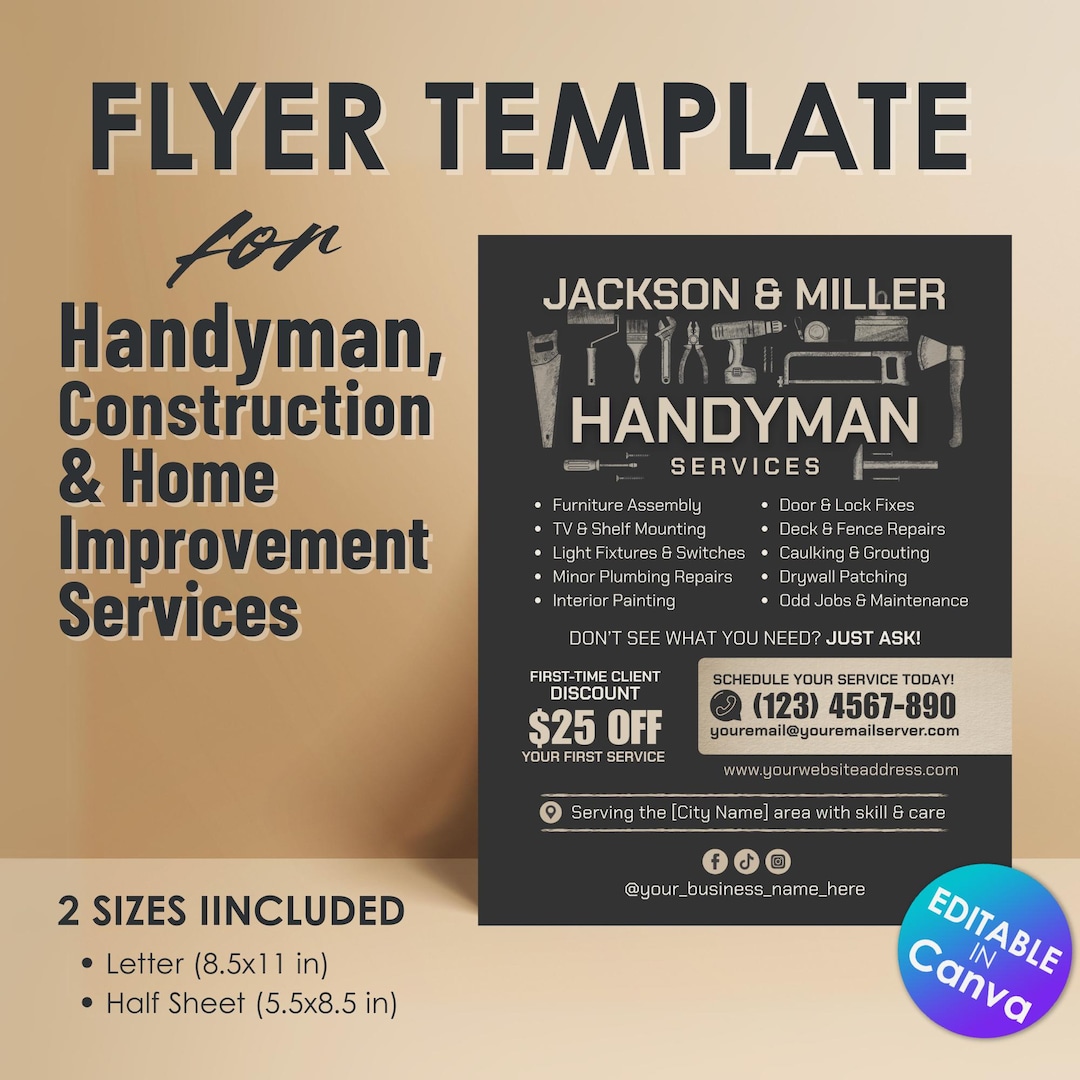 Handyman Services Flyer Template: Home Improvement Marketing (canva ...