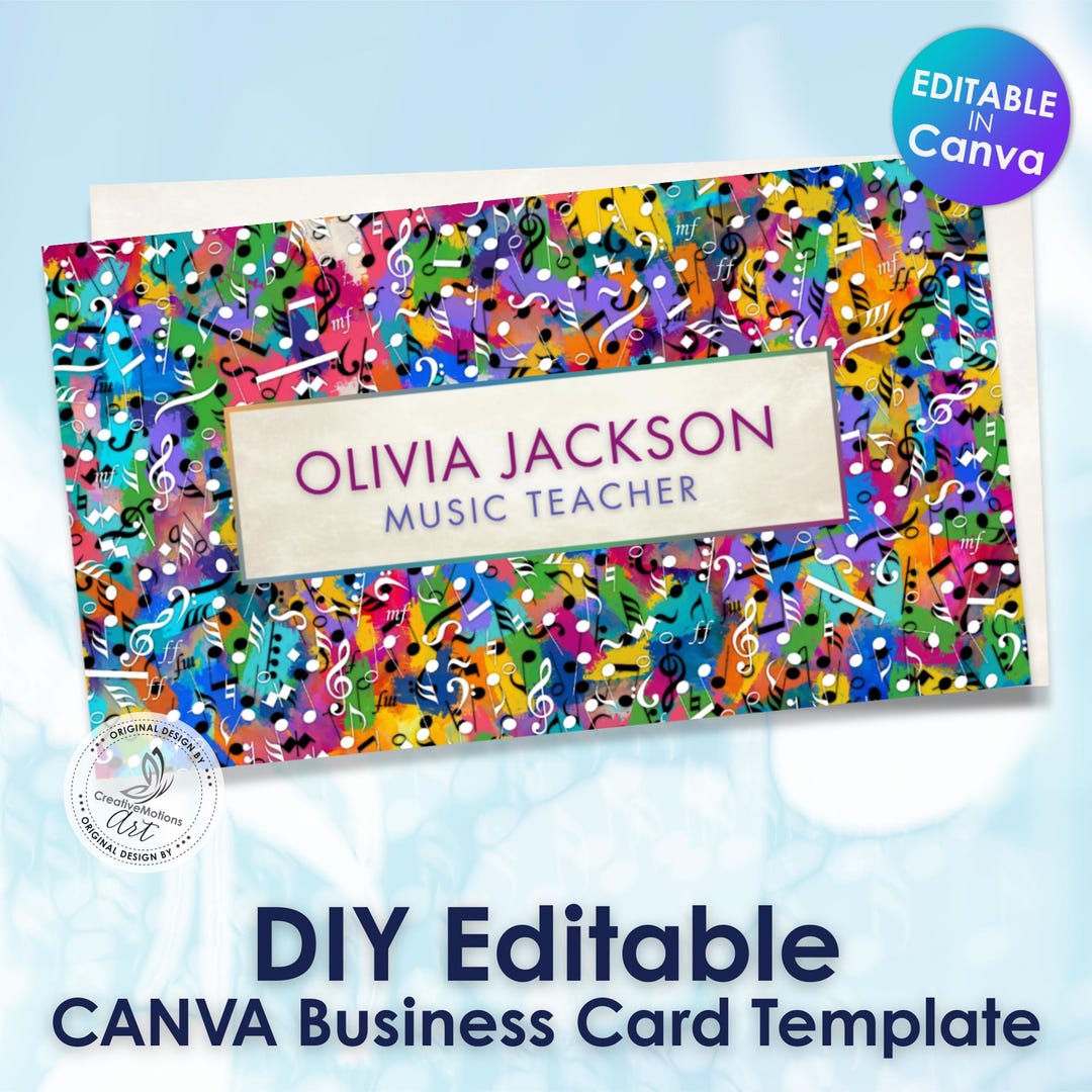 Music Notes Business Card Template: Editable Canva Design (digital ...