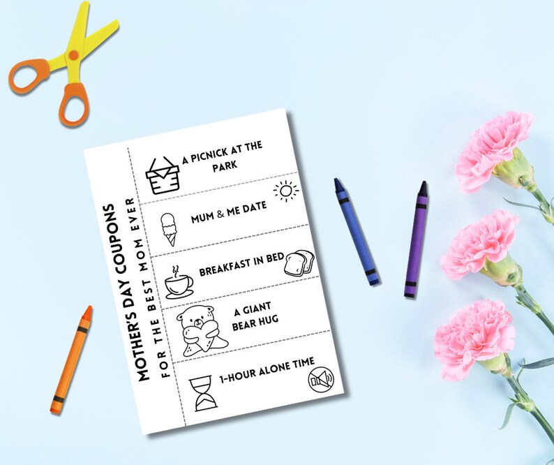 Mother's Day Printable Coupons Kids Coloring Mother's Day Gift - Etsy