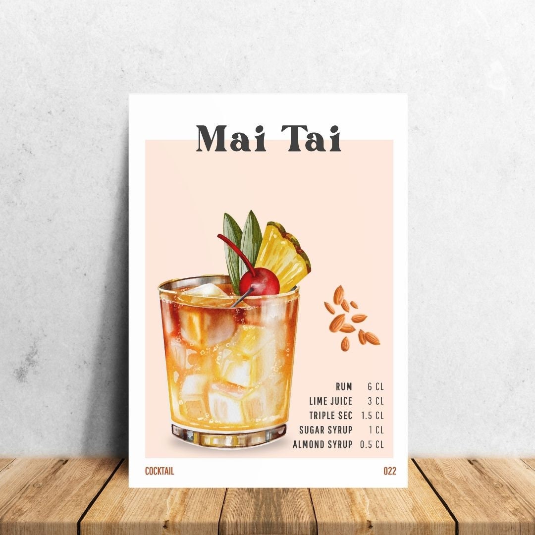 Mai Tai Poster, Cocktail Print, Cocktail Bar Cart Print, Digital ...