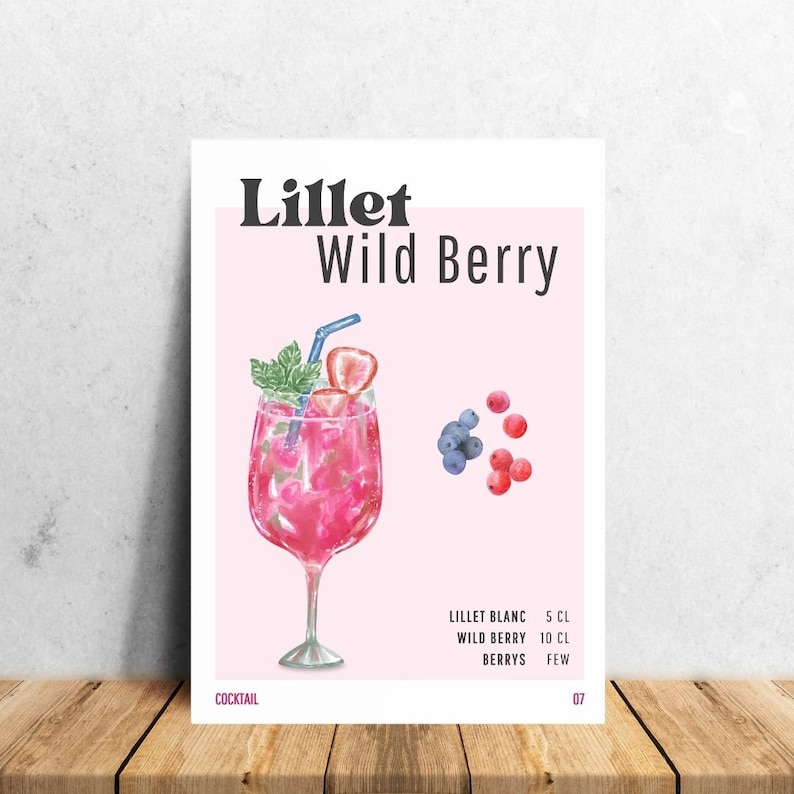 Lillet Wild Berry Poster, Cocktail Print, Cocktail Bar Cart Print ...