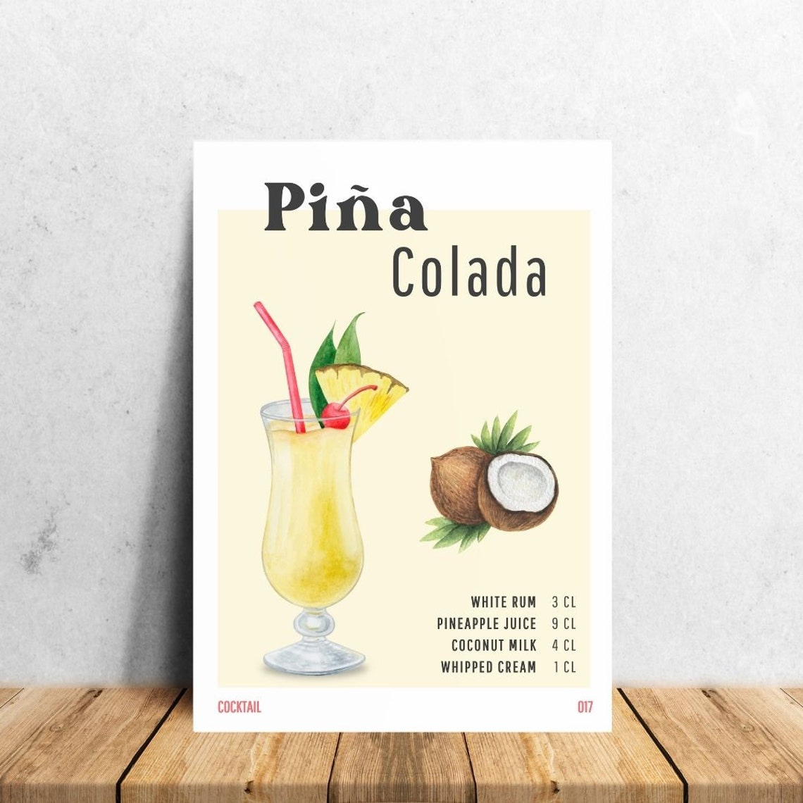 Piña Colada Poster, Cocktail Print, Cocktail Bar Cart Print, Digital ...