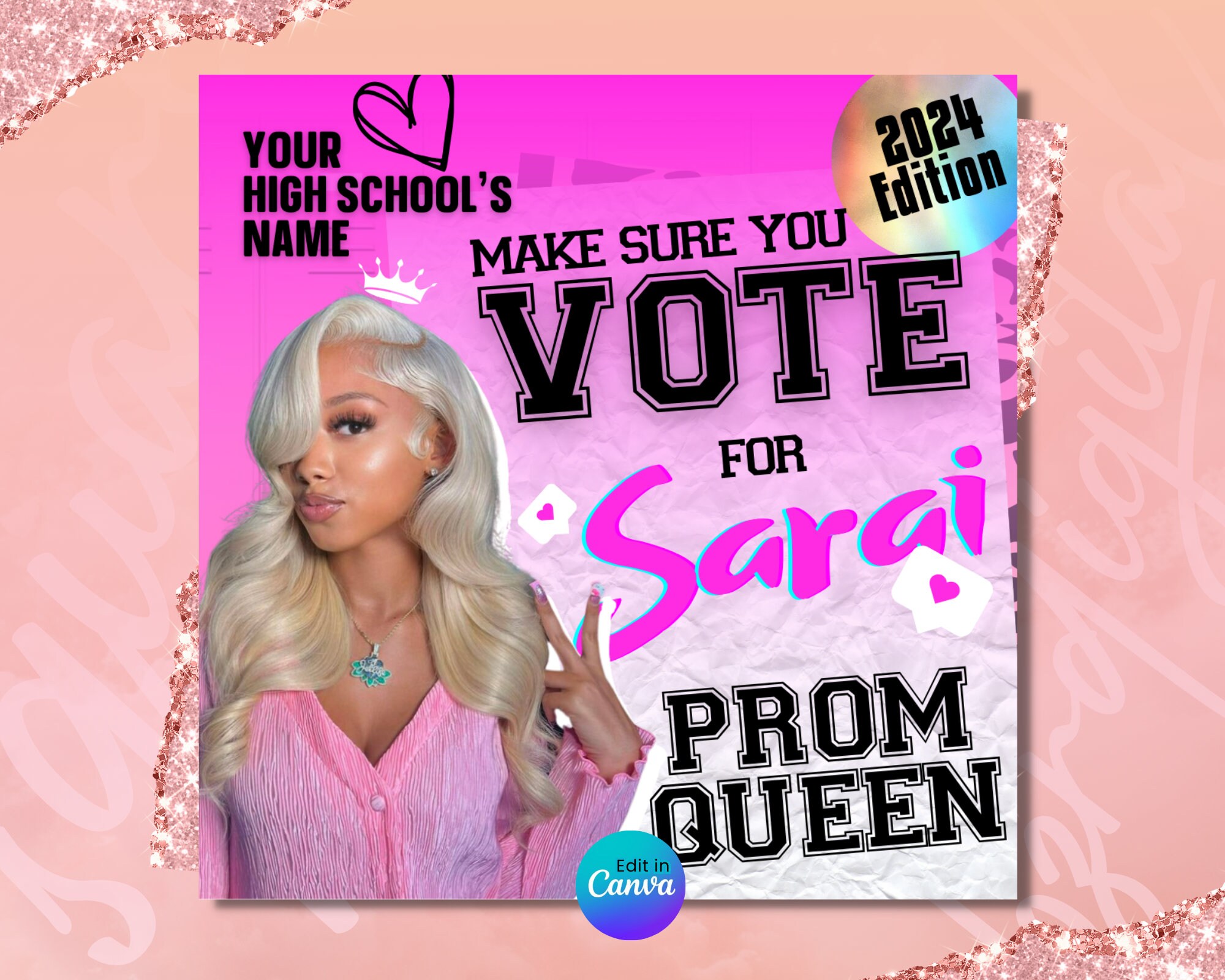 Vote Prom Queen, Princess, King, Prince, Court, Prom Campaign Flyer ...