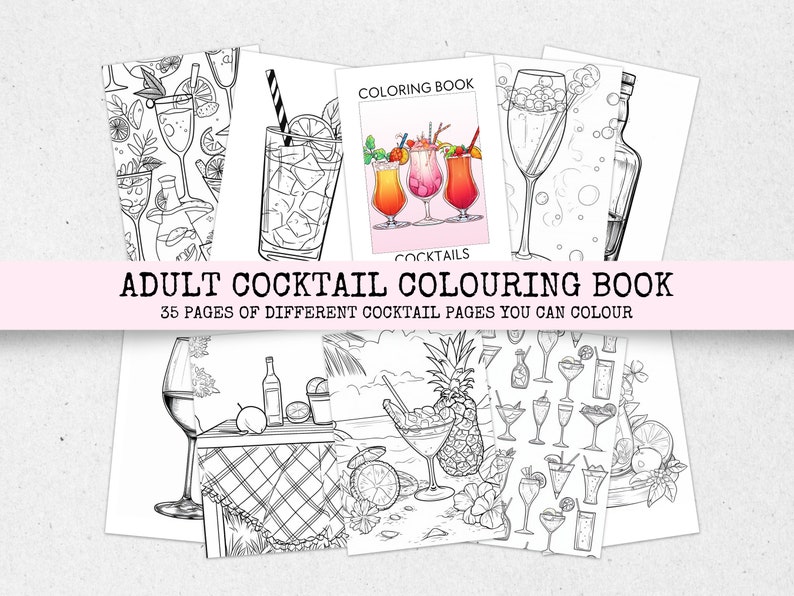 Cocktail Coloring Book Pages Printable Adult Colouring Pages, Sunset ...