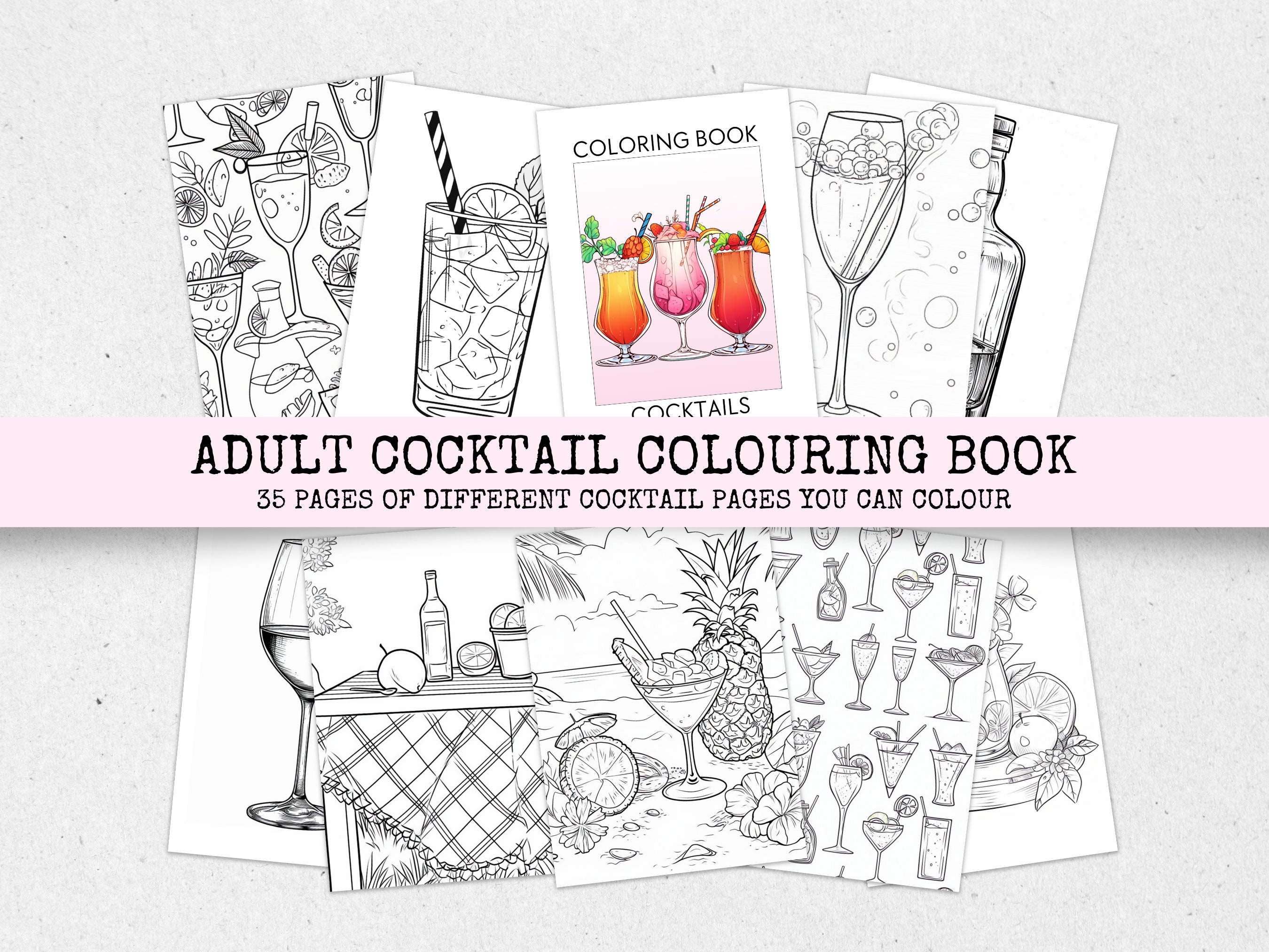 Cocktail Coloring Book Pages Printable Adult Colouring Pages, Sunset ...