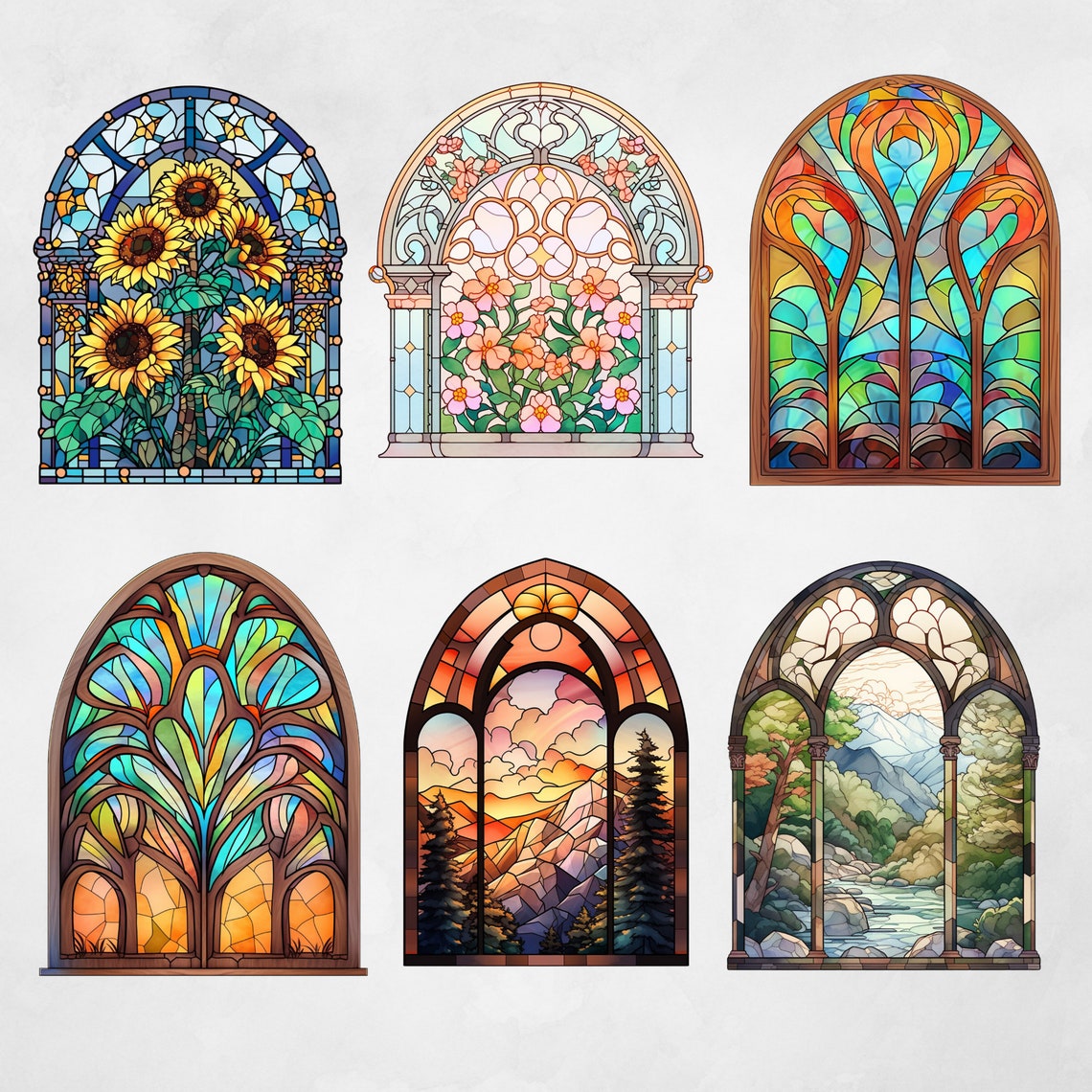 Stained Glass Windows Clipart, Arched Window With Flowers, , Colourful ...