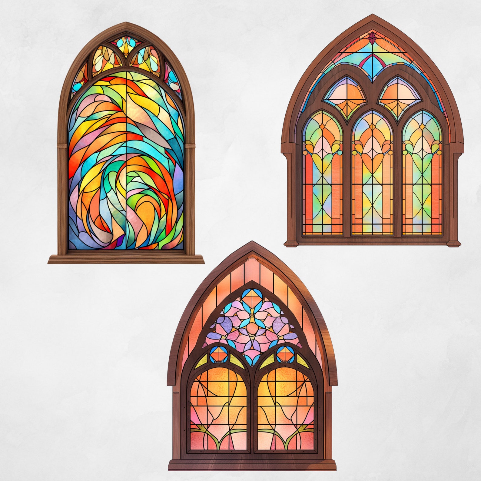 Stained Glass Windows Clipart, Arched Window With Flowers, , Colourful ...