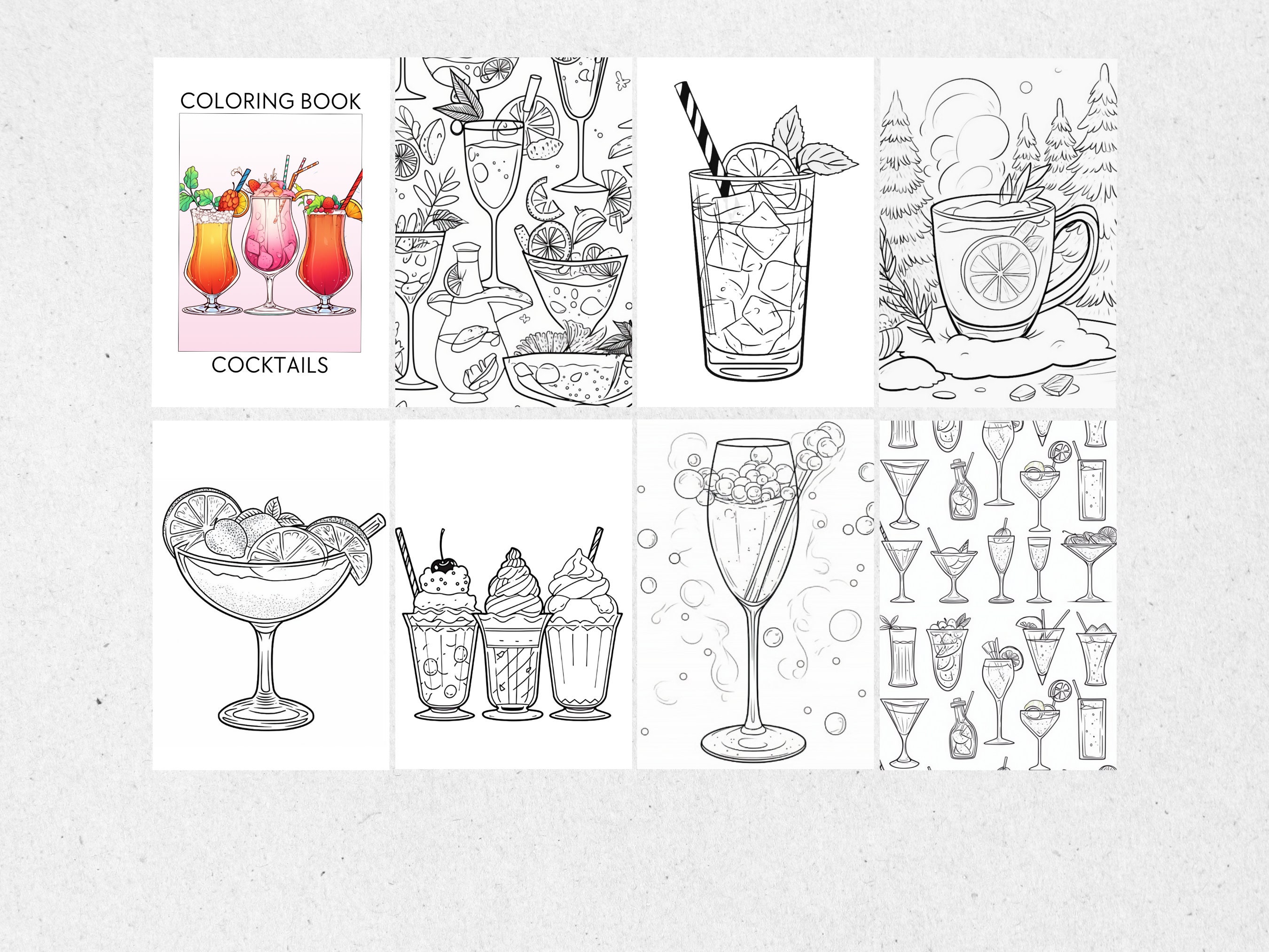 Cocktail Coloring Book Pages Printable Adult Colouring Pages, Sunset ...