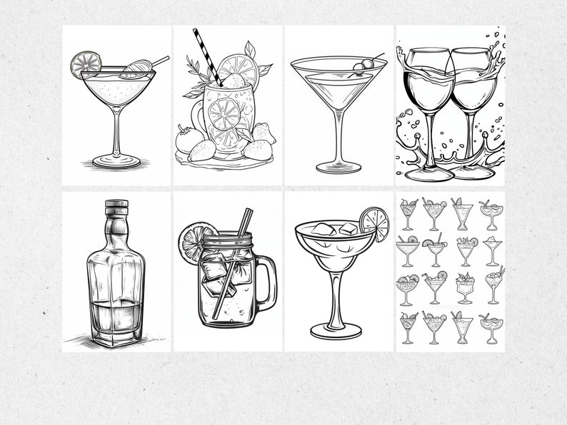 Cocktail Coloring Book Pages Printable Adult Colouring Pages, Sunset ...
