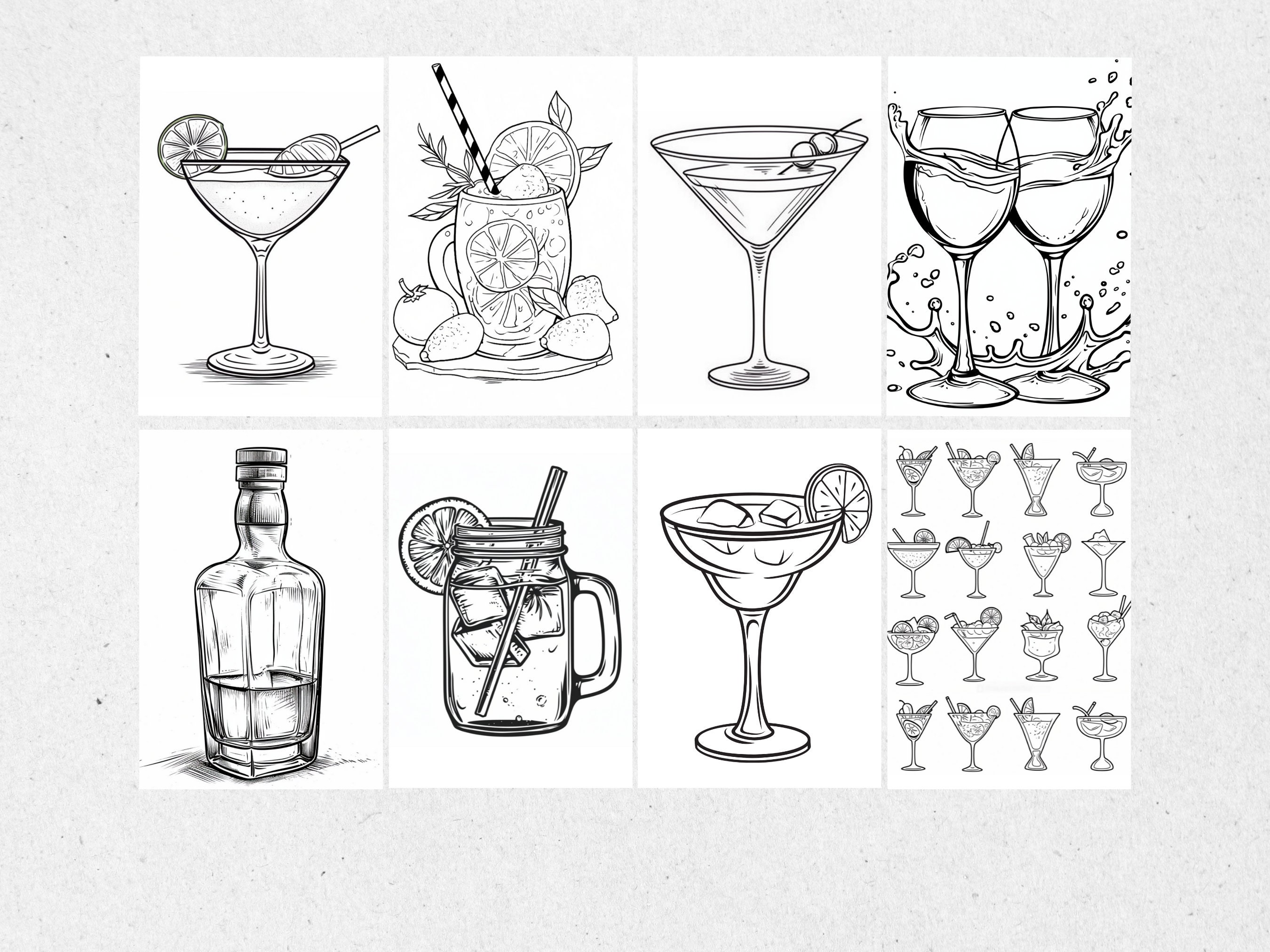 Cocktail Coloring Book Pages Printable Adult Colouring Pages, Sunset ...