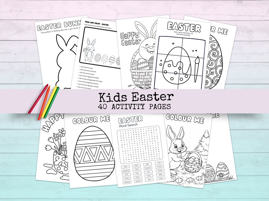 40 Easter Themed Activity Pages , Easy Coloring Pages, Printable ...