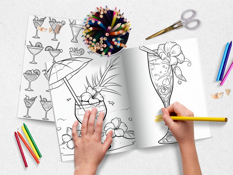 Cocktail Coloring Book Pages Printable Adult Colouring Pages, Sunset ...