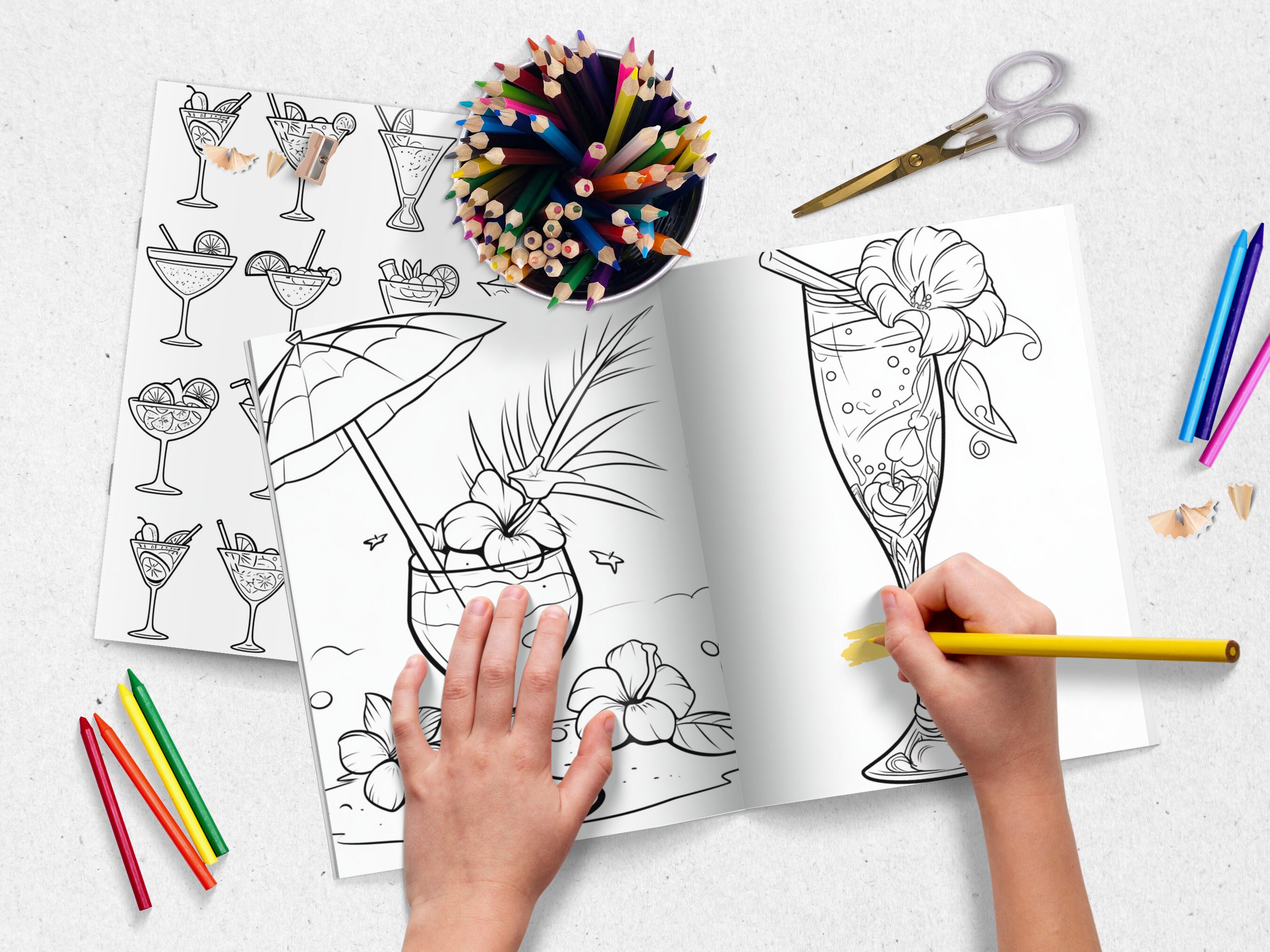 Cocktail Coloring Book Pages Printable Adult Colouring Pages, Sunset ...