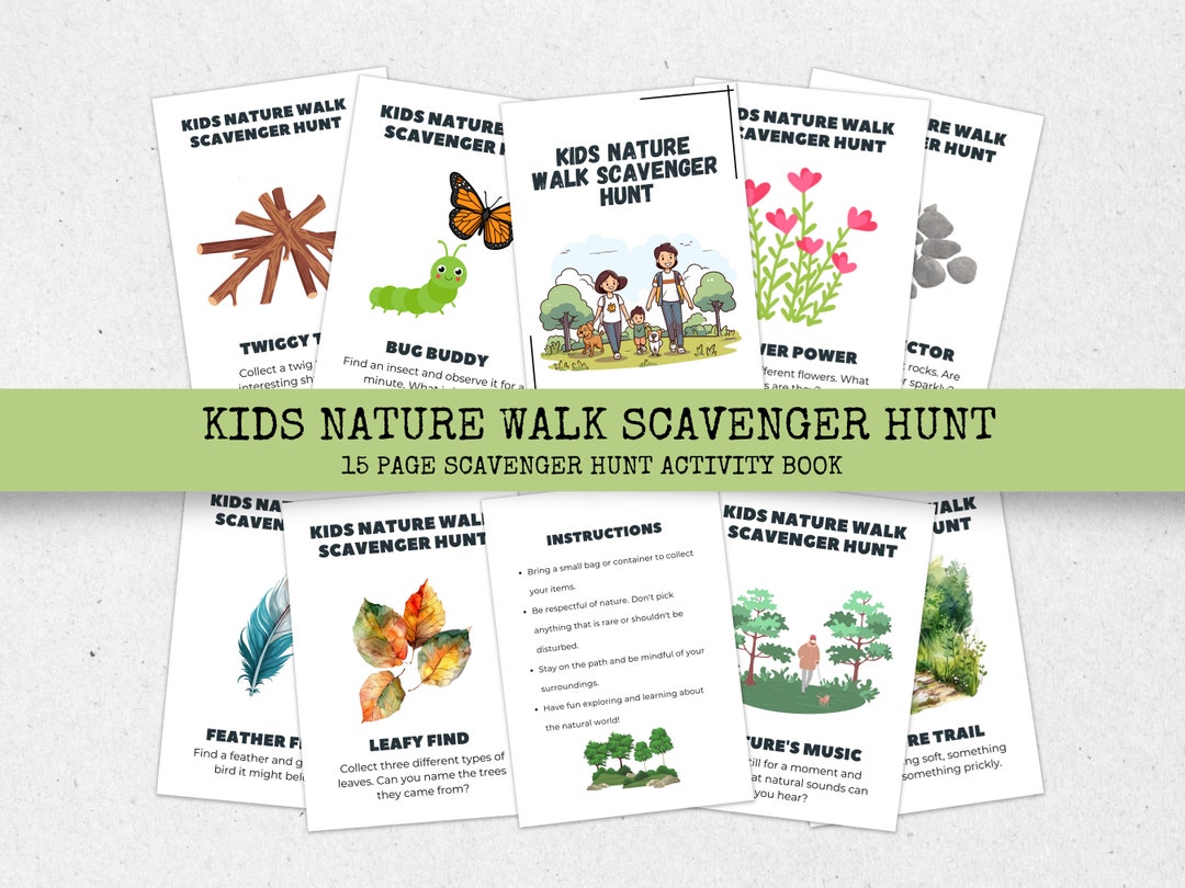 Kids Nature Walk Scavenger Hunt Book for Kids, Outdoor Nature Scavenger ...